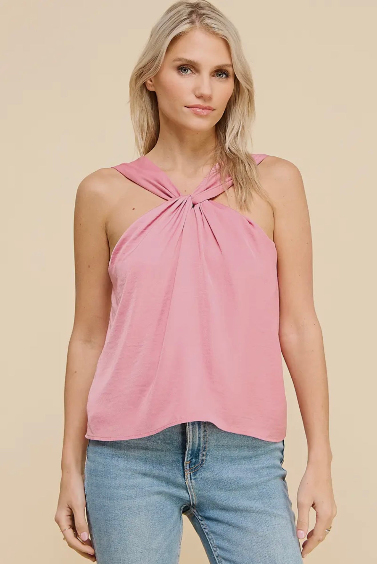 Rae Pink Satin Twist Tank | Farm and Thread